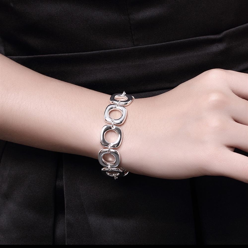 Hot charm 925 Stamp Silver color Bracelet for woman man classic Square ...