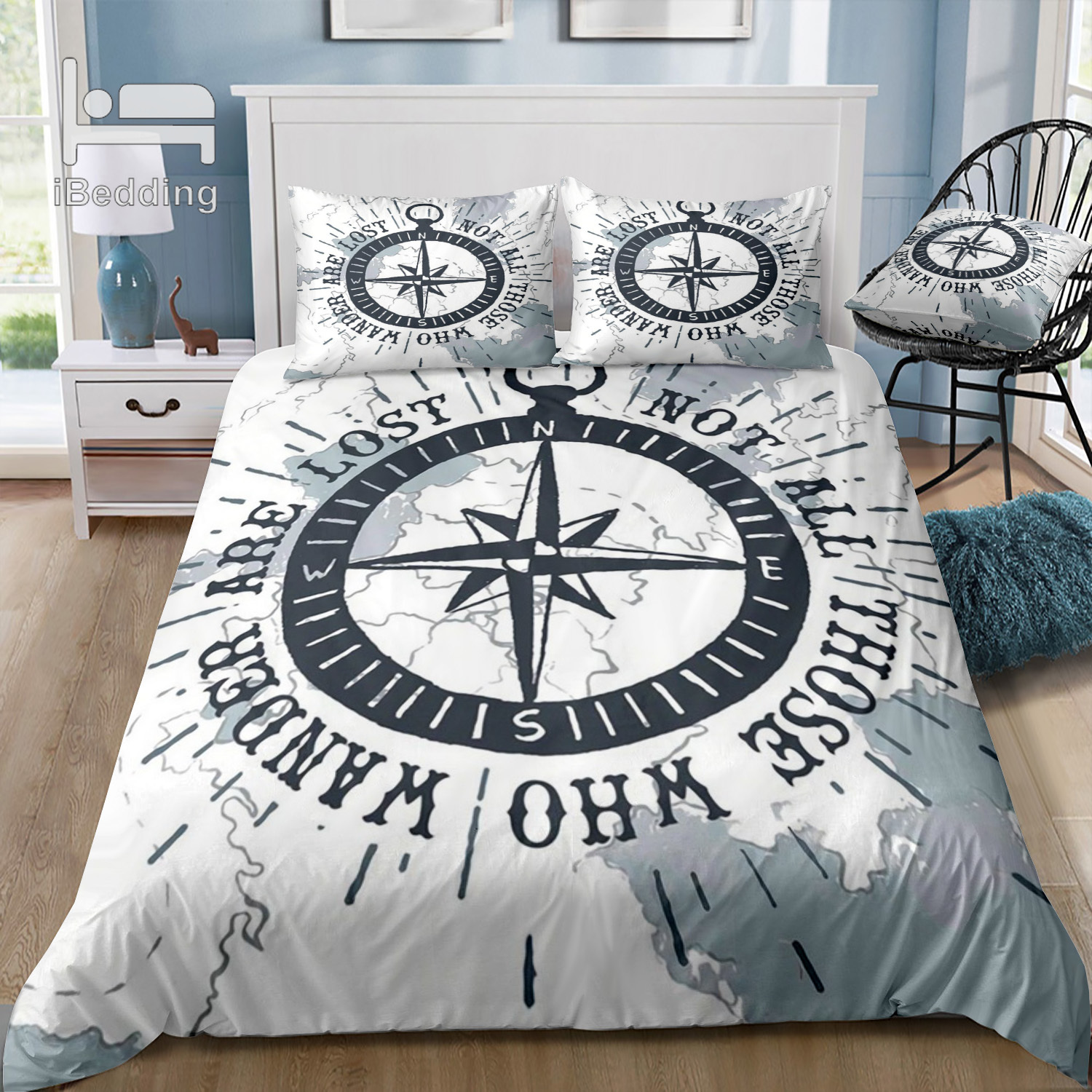 Home & Living Bedding Nautical Map Duvet Cover Map Quilt Cover Compass ...