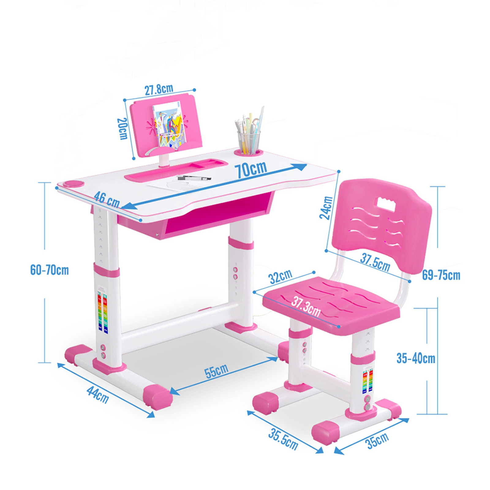 Height Adjustable Kids Study Desk Table & Chair Ergonomic Drawing Set ...