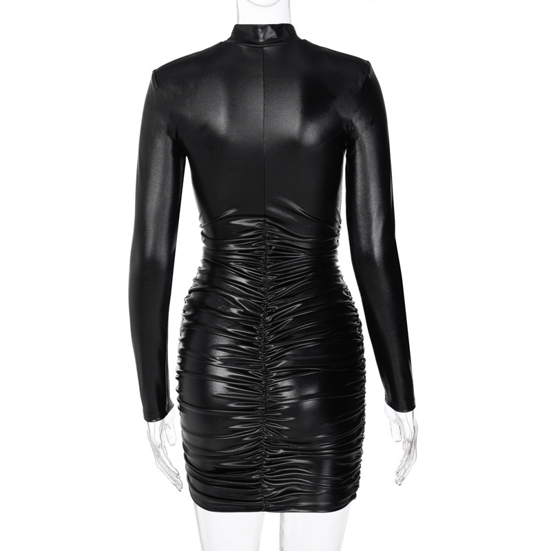 Women's Sexy Slim Long Sleeve Tight Mini Dress Ladies Female Pleated ...