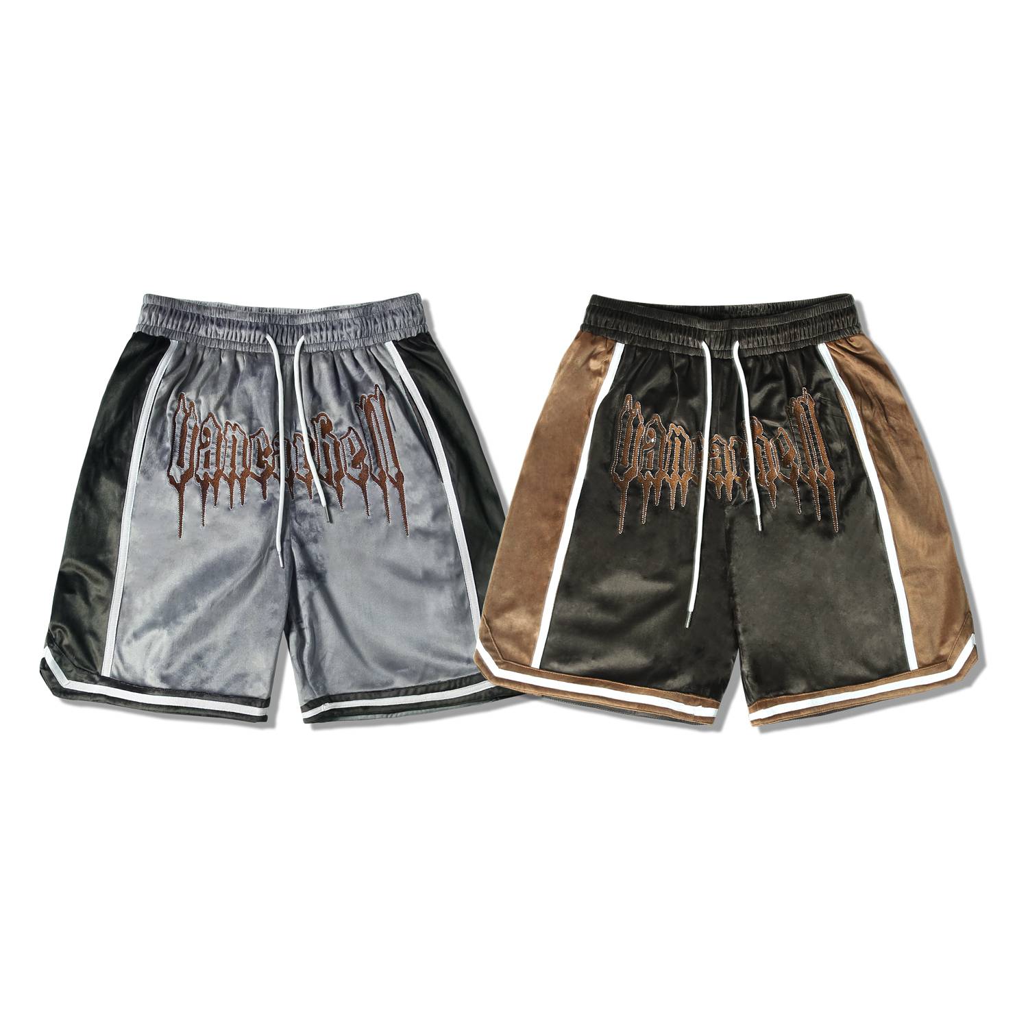 Short,Short de rue brodé en velours doré pour homme, style Hip Hop ...