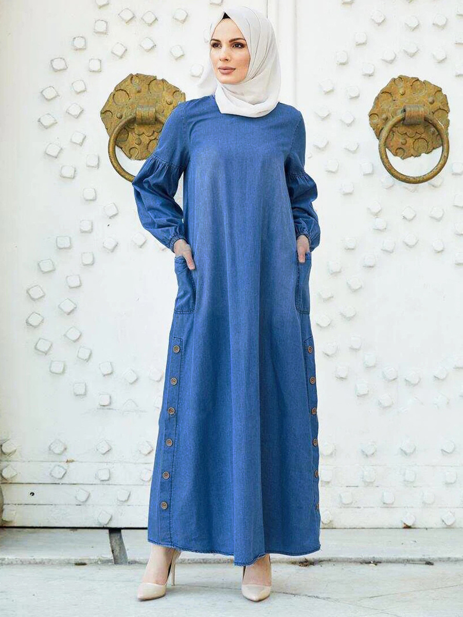 Элегантное мусульманское женское джинсовое платье Рамадан Abaya Женское ...