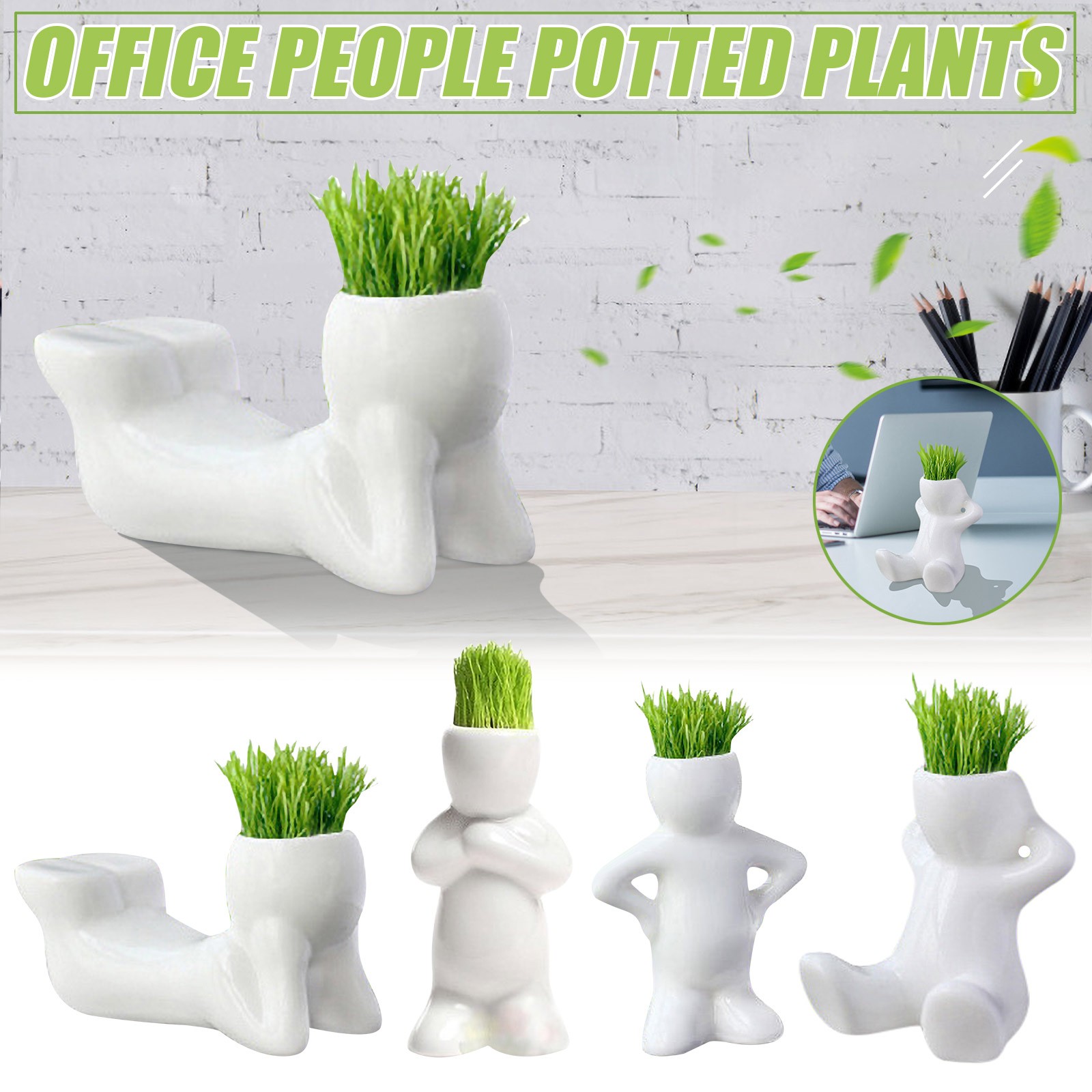 POT DE FLEUR,C--Mini tête de bonsaï en céramique blanche, plante de ...