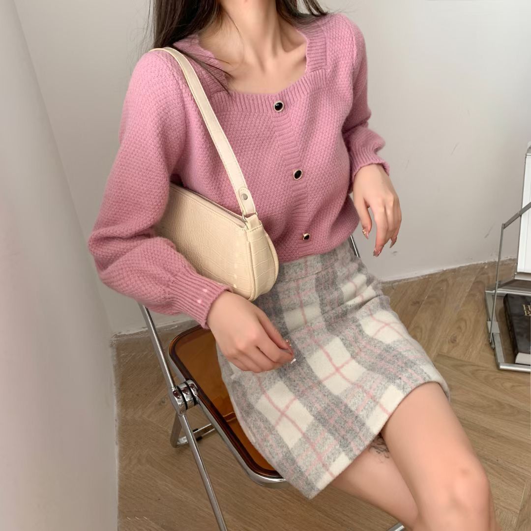 Pull,Pull à manches longues et col carré pour femme, tricot uni, Simple ...