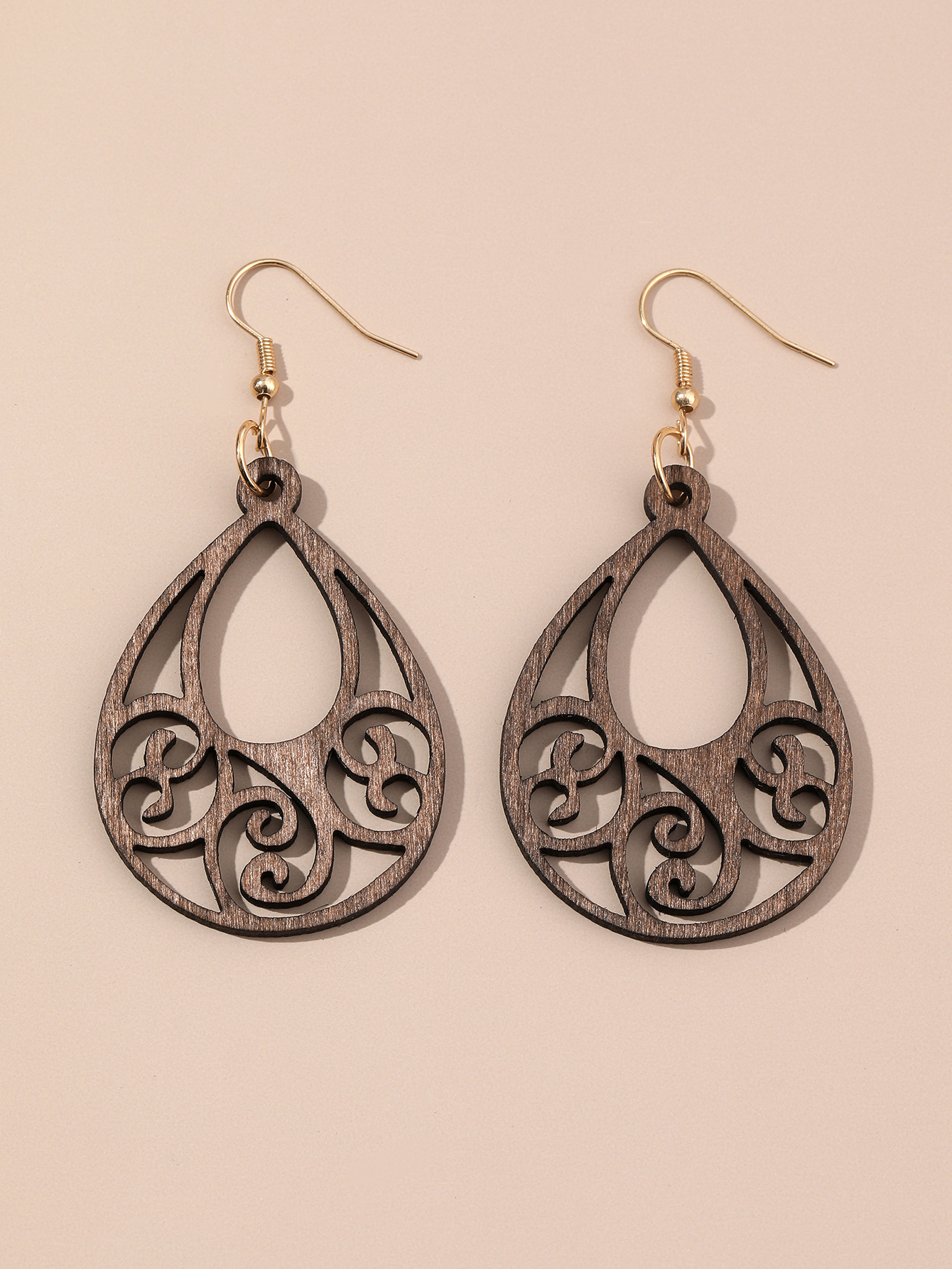 Women Baroque Carved Wood Drop Earrings Hollow Diamond Shape Pendant ...