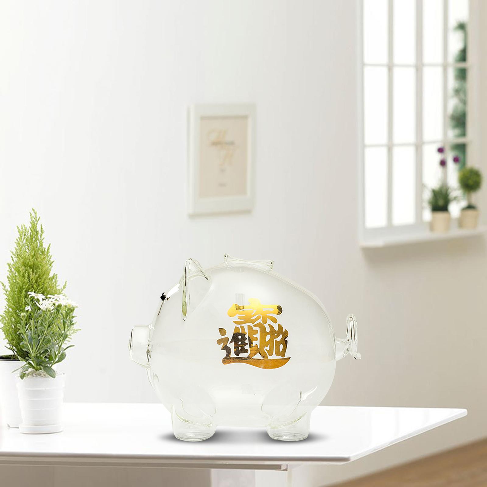 Glass Pig Piggy Bank Saving Box Sculpture Animal Statue Crafts Figurine ...