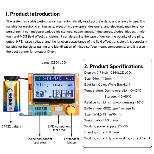 High Precision Transistor Tester MTT-V1 TCR-T7 LCR-TC1 LCD Digital ...