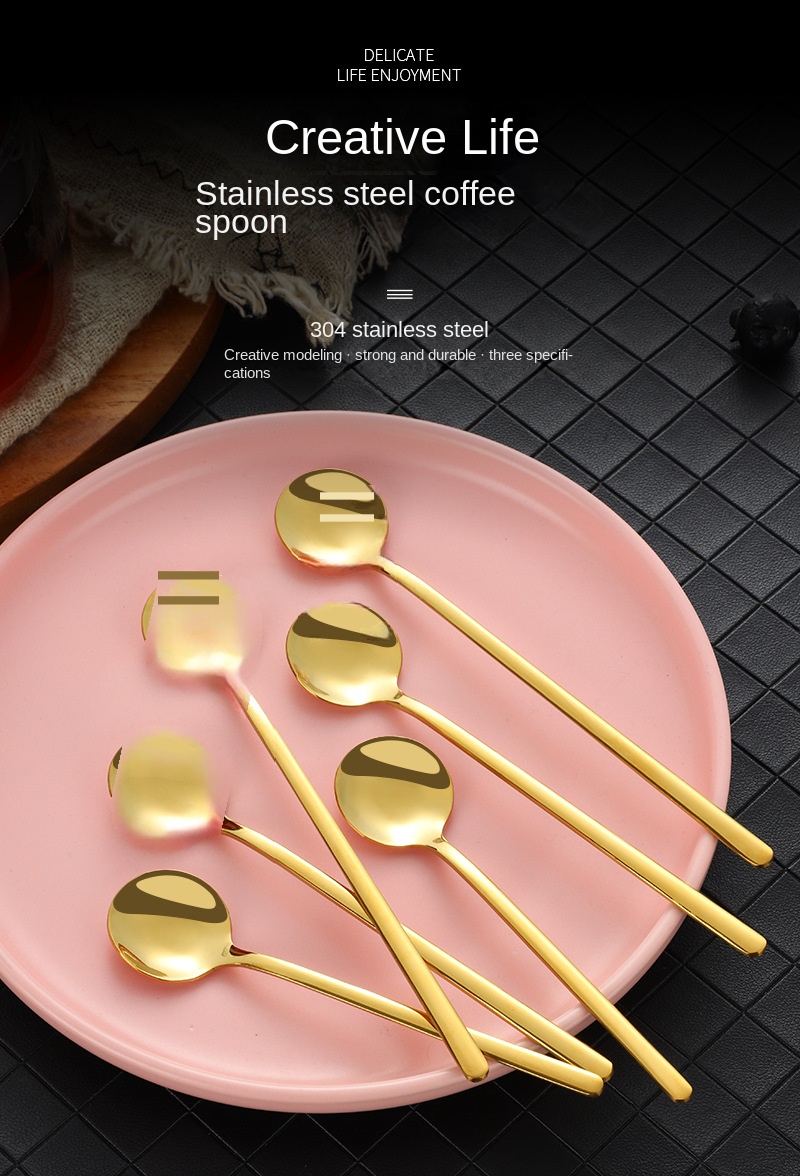 Stainless Steel Korean Style Small Round Spoon Coffee Milk Tea Stir Small Spoon Ice Cream ...