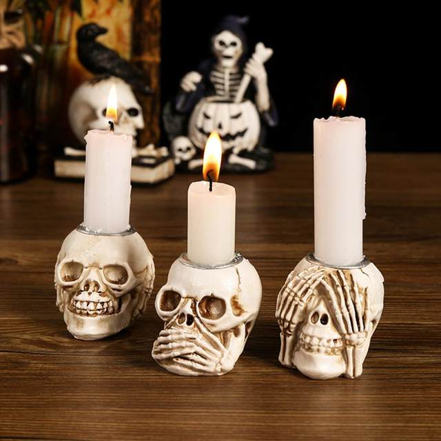 Spooky Skull Candle Holder Realistic Skeleton Bones Heat resistant Horror Party Decoration Resin Skeleton Candlestick AliExpress