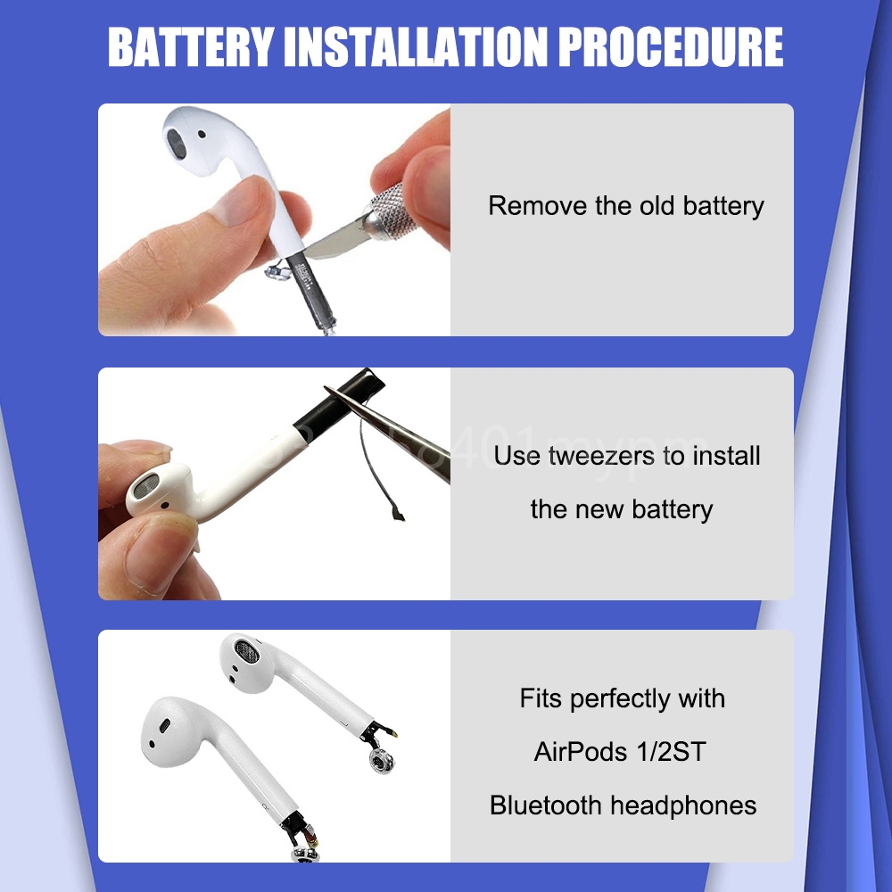 Batería de repuesto para Airpods A1604, A1602, A1523, A1722, A2032, A2031, 1, 2, GOKY93mWhA1604 ...