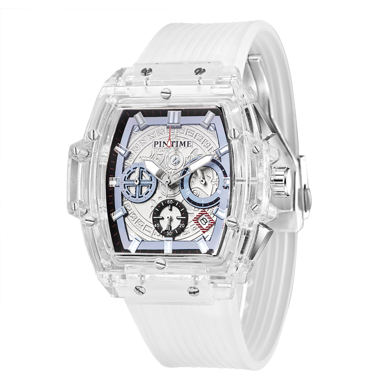 PINTIME Sport Watch for Men Quartz Wristwatches Hollow Dial Silicone ...