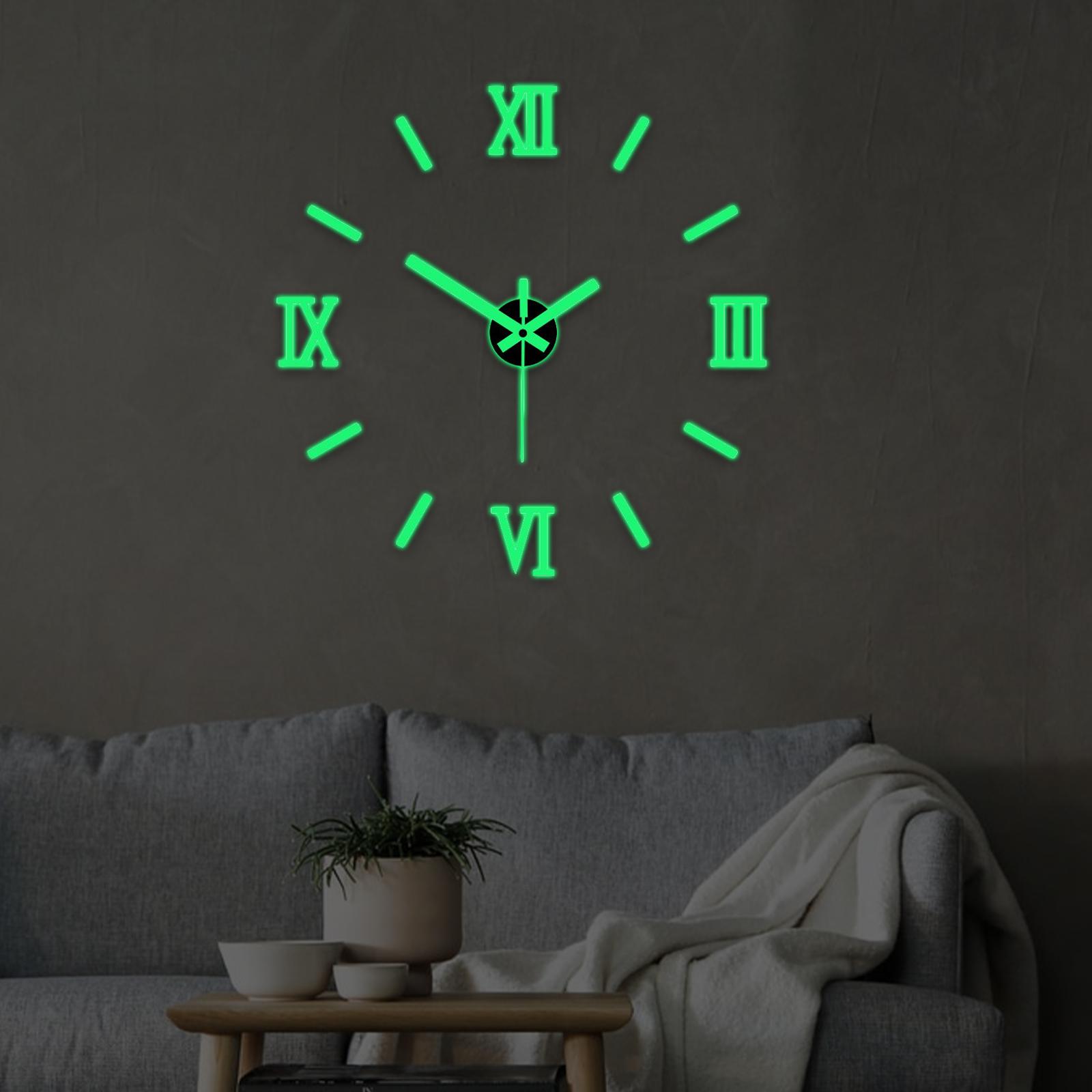 Round Quartz Clocks Non Ticking DIY Glow in Dark Modern Luminous Wall ...