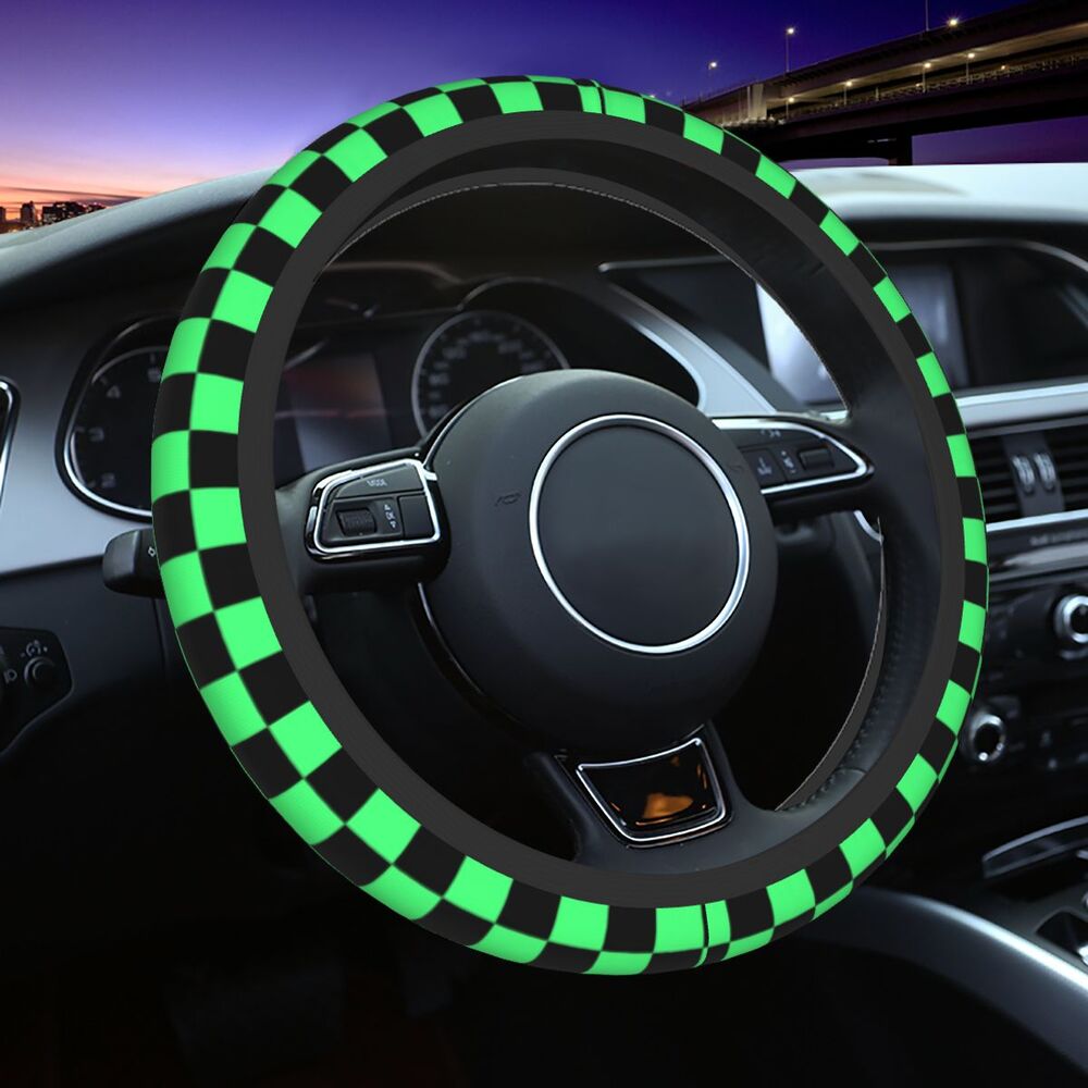 Couverture de volant,9--Juste de volant à motif damier noir et vert ...