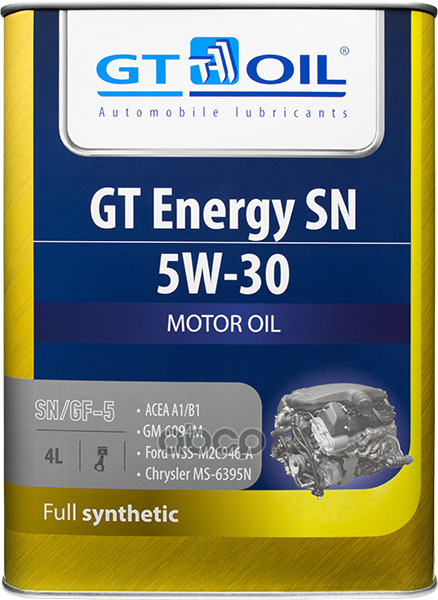 Масло моторное GT Energy SN, SAE 5W30, API SN, 4 л GT OIL арт ...