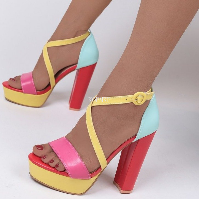 Mixx Kay 07 Fuchsia Micro Fiber Color Block Platform Heels