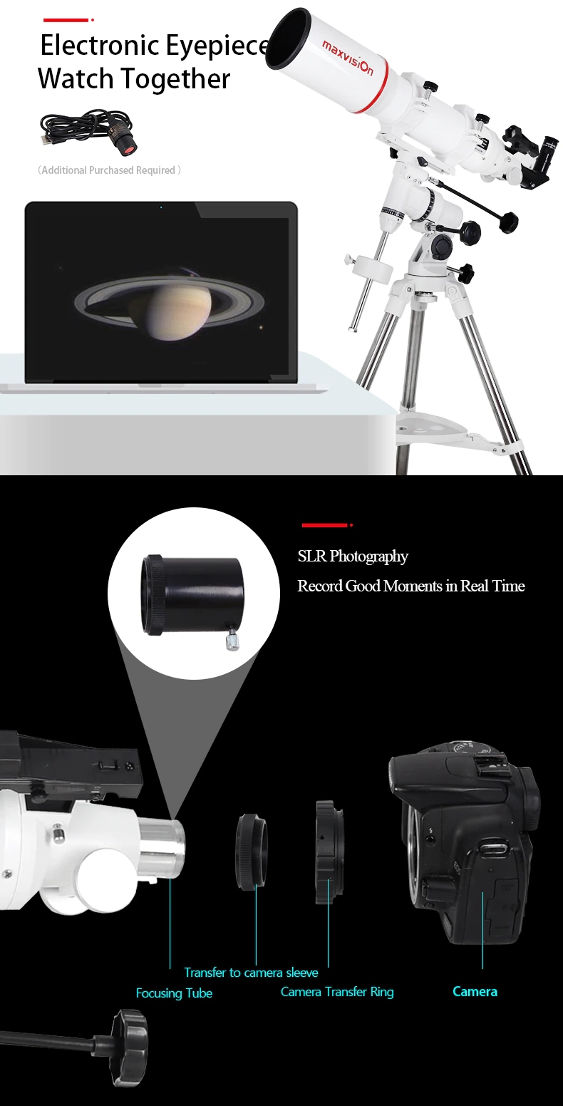 Maxvision Profession 102EQ 102/660MM Refractor telescopio astronómico parabólico óptico completo ...