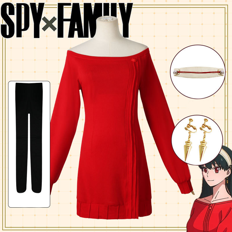 Yor Forger Cosplay Long Red Knitting Sweater Costume