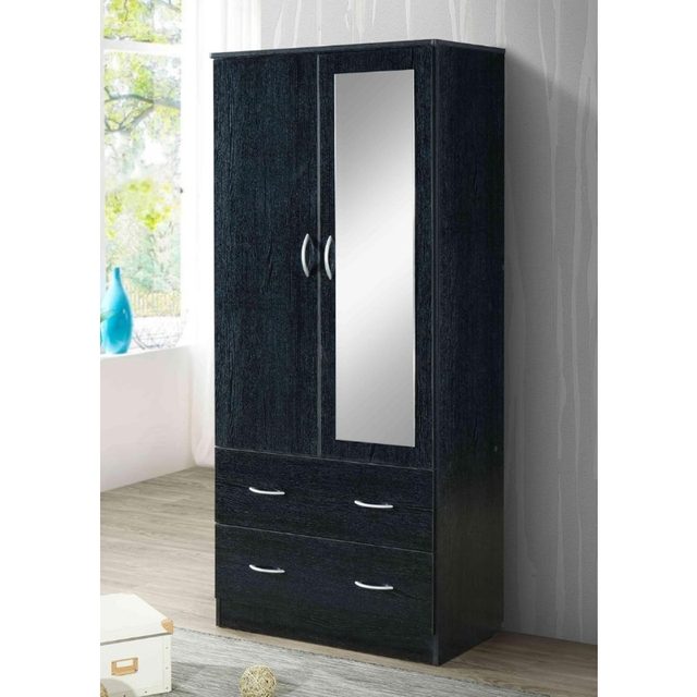 Hodedah Two Door Wardrobe with Two Drawers and Hanging Rod plus Mirror Black AliExpress