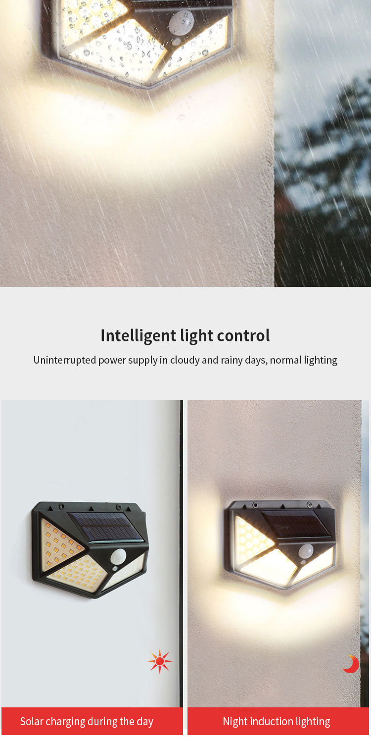 100 Led 태양 벽 조명 야외 태양 램프 Ip65 모션 센서 태양 전원 햇빛 거리 빛 정원 크리스마스 빛 라이트닝 조명