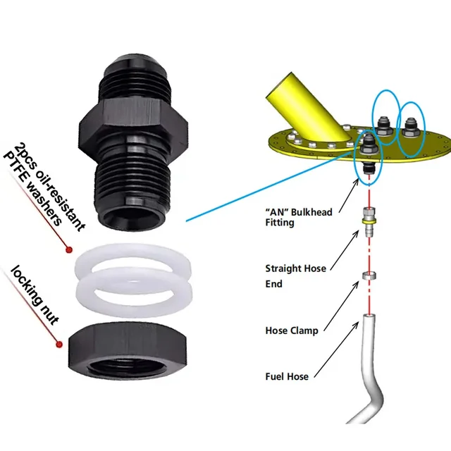 5 8 Hose Fittings 2-Pack -8AN Male Flare To 3/8" Hose Barb Bulkhead ...