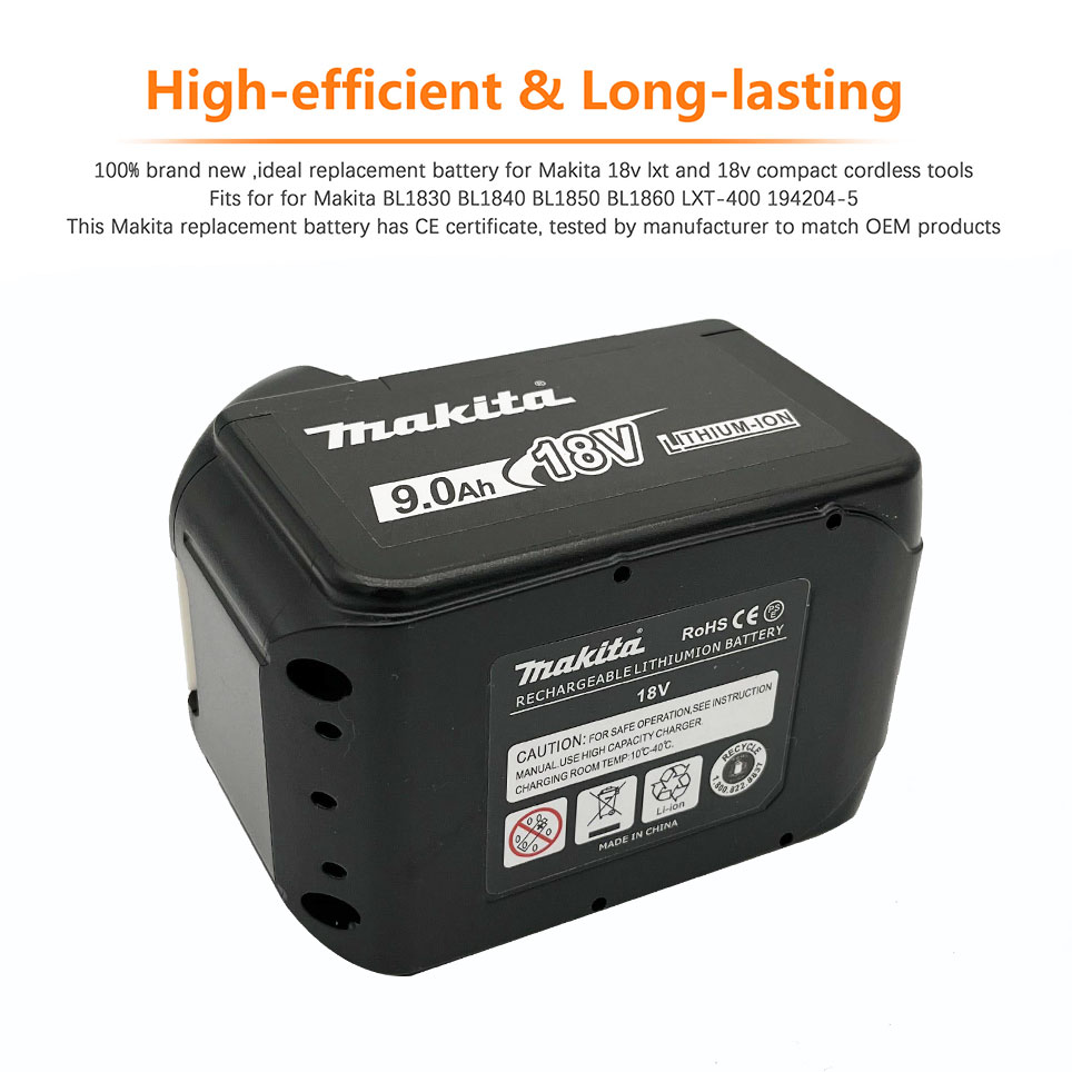 마키타 교체용 충전식 배터리, LED 표시, 18V 9.0Ah, BL1830, BL1830B, BL1840, BL1840B ...