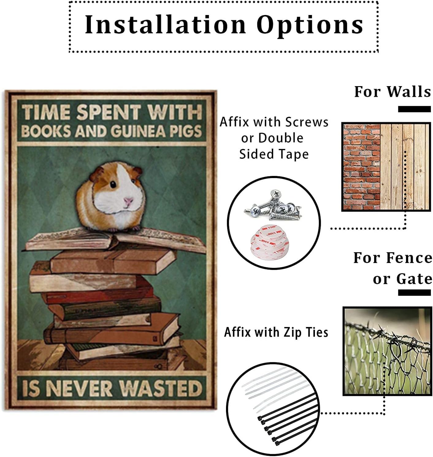 Time Spent with Book and Guinea Pig Never Wasted Sign Retro Metal Sign ...