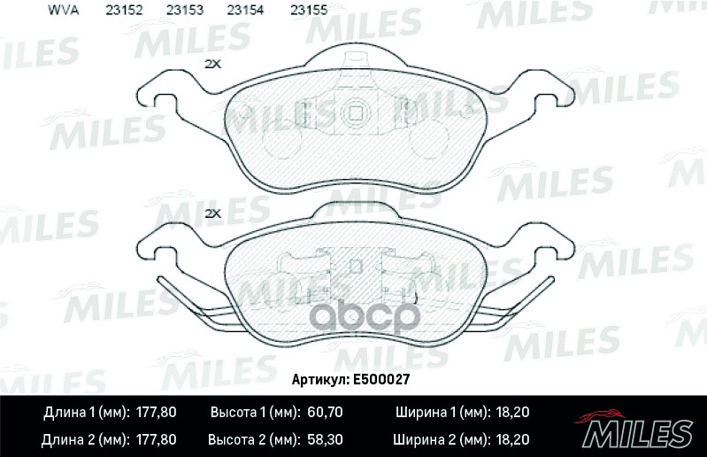 Колодки Тормозные Ford Focus 9805 Передние Ceramic Miles арт. E500027 ...