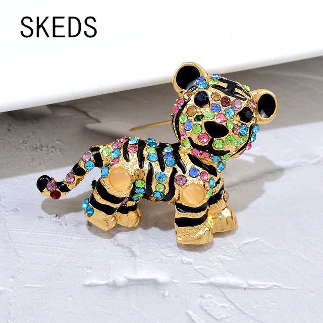 SKEDS New Vivid Tiger Enamel Brooches For Women Men Cute Metal Animal Rhinestone Pins Brooch Kids Jewelry Holiday Gifts Pin AliExpress
