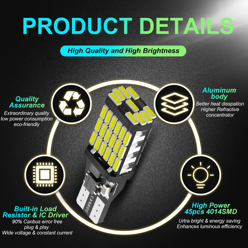 2 шт., Сверхъяркие лампы T15 W16W 921 912 T16 902, 45 шт. | AliExpress