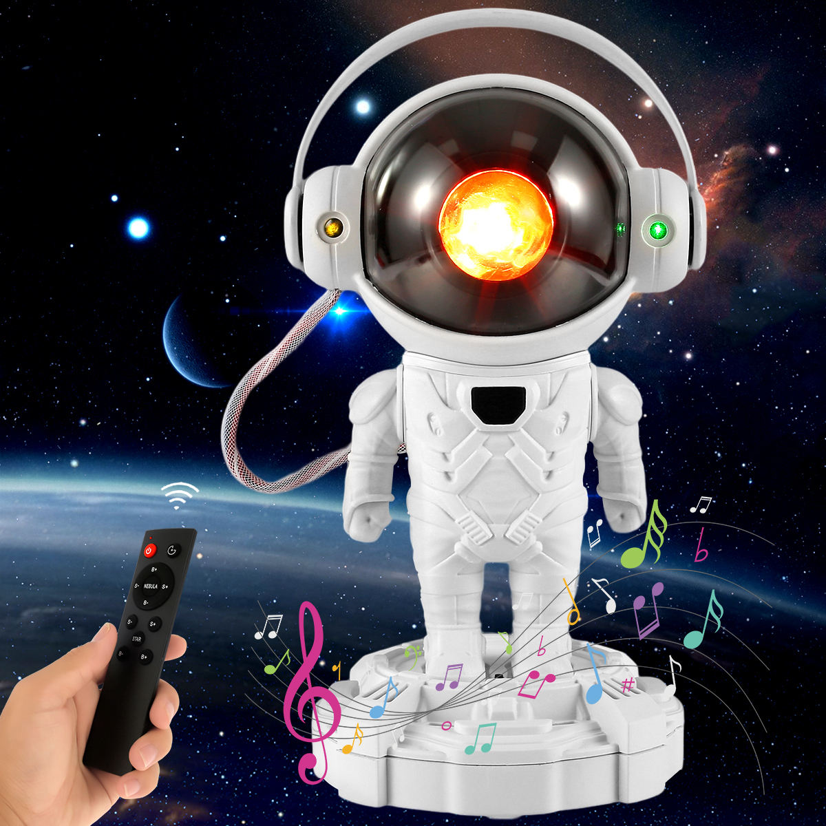 Proiector pentru copii, WALALLA, Astronaut, LED, Bluetooth, Telecomanda ...