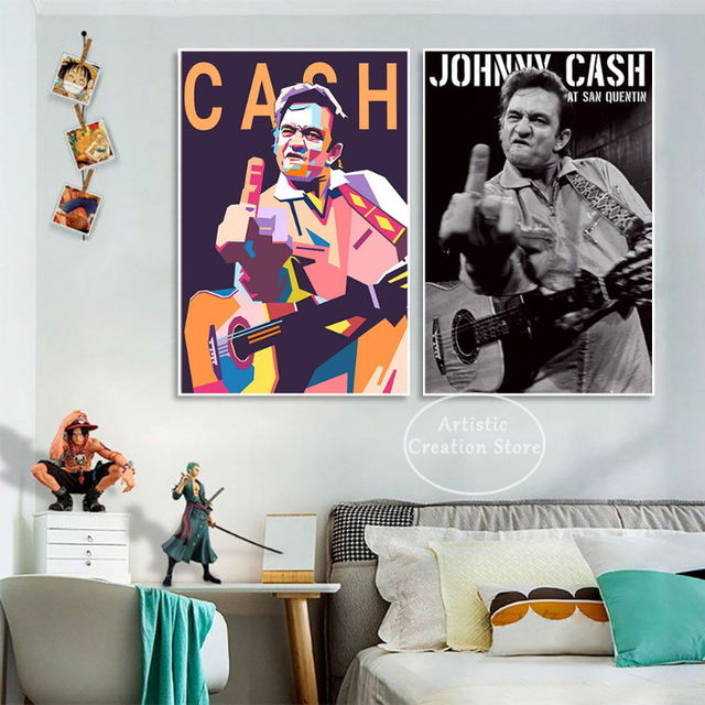 Johnny Cash Middle Finger Poster Framed