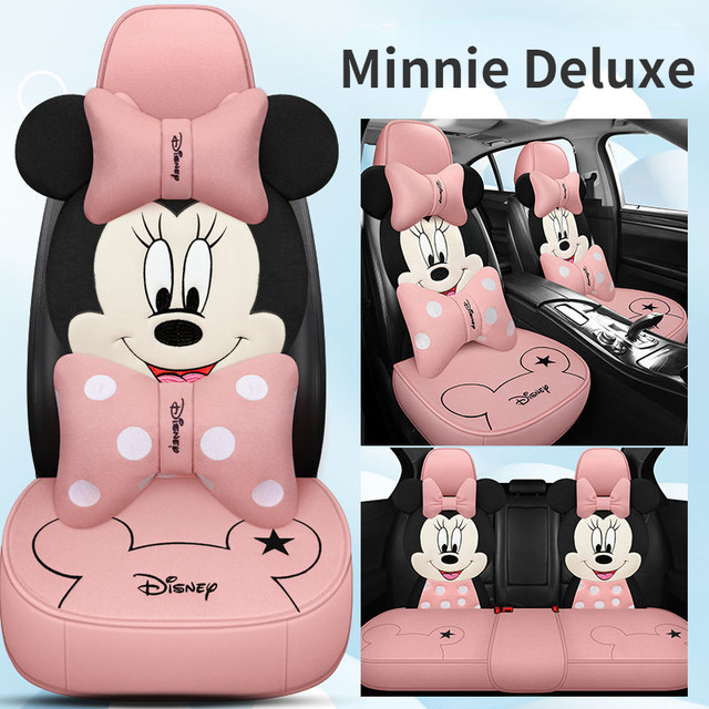 Disney Mickey Minnie Four Seasons General linen five seat general cushion Kawaii seat covers for cars full set car accessories AliExpress