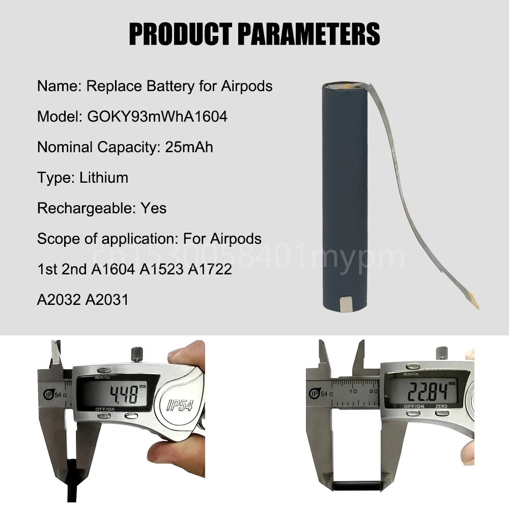Batería de repuesto para Airpods A1604, A1602, A1523, A1722, A2032, A2031, 1, 2, GOKY93mWhA1604 ...