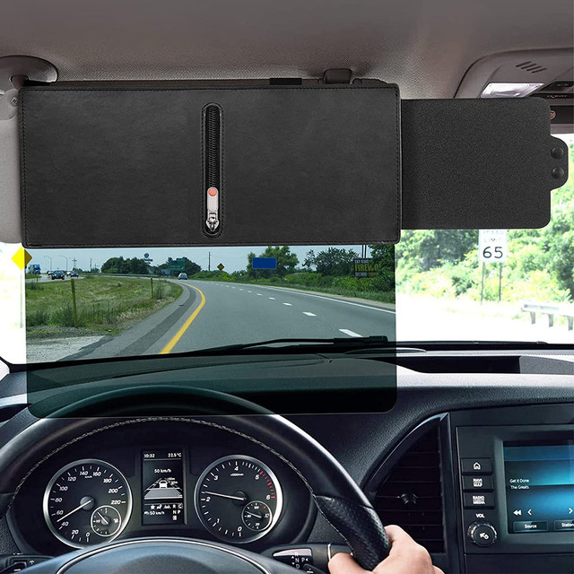 Polarized Car Sun Visor Anti Glare Front Side Sunshade Extender Adjustable Sun Visor Extension with Zipper Slider for Most Cars