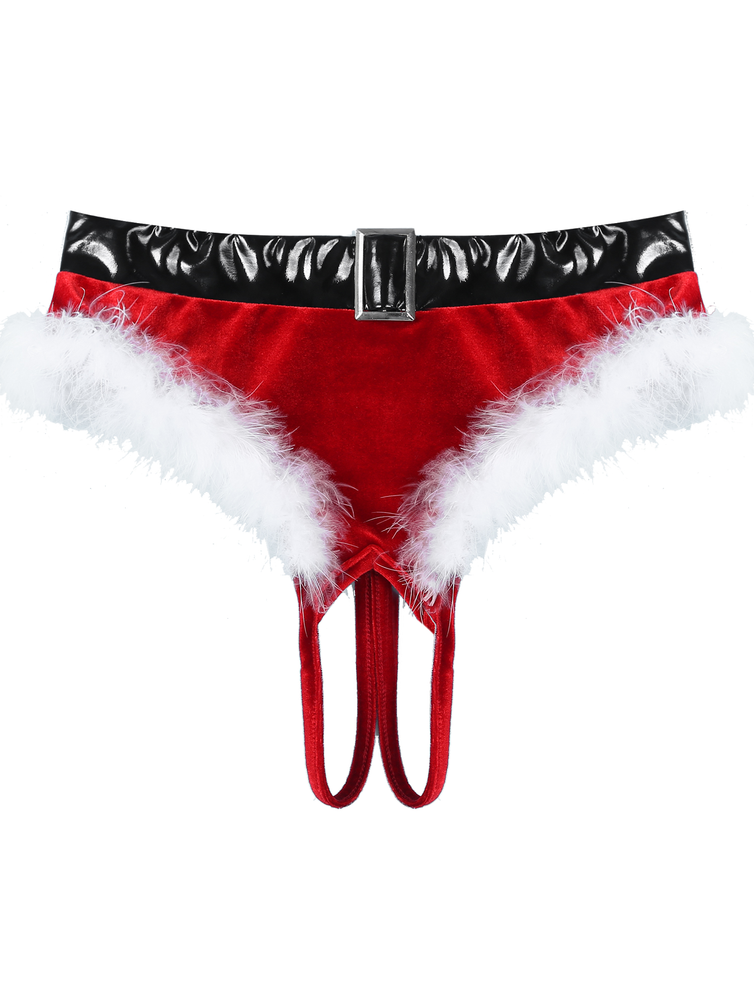 Womens Lingerie Christmas Thongs Pron Underwear Feather Trim Velvet ...