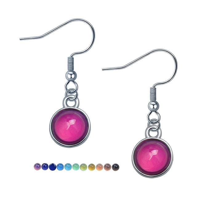 Mood Earrings French Temperature Unique Round Dangle Drop Opal Earrings Color Changing Mood Hook Earrings for Party Gifts Girls AliExpress