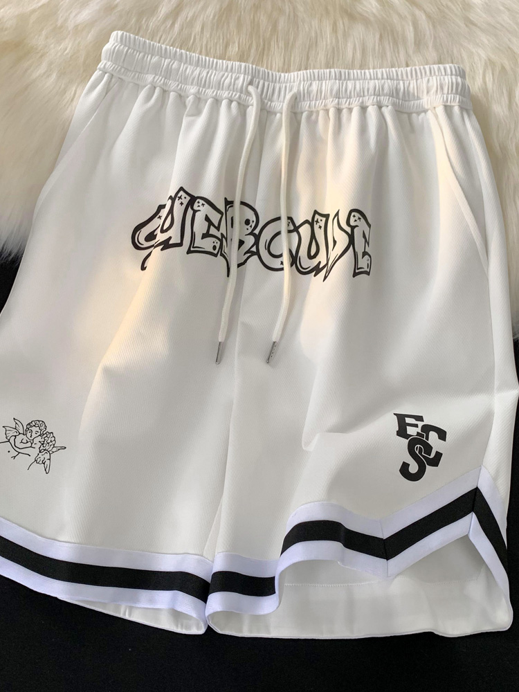 Short de basket homme été ample blanc jambe large sport casual ...