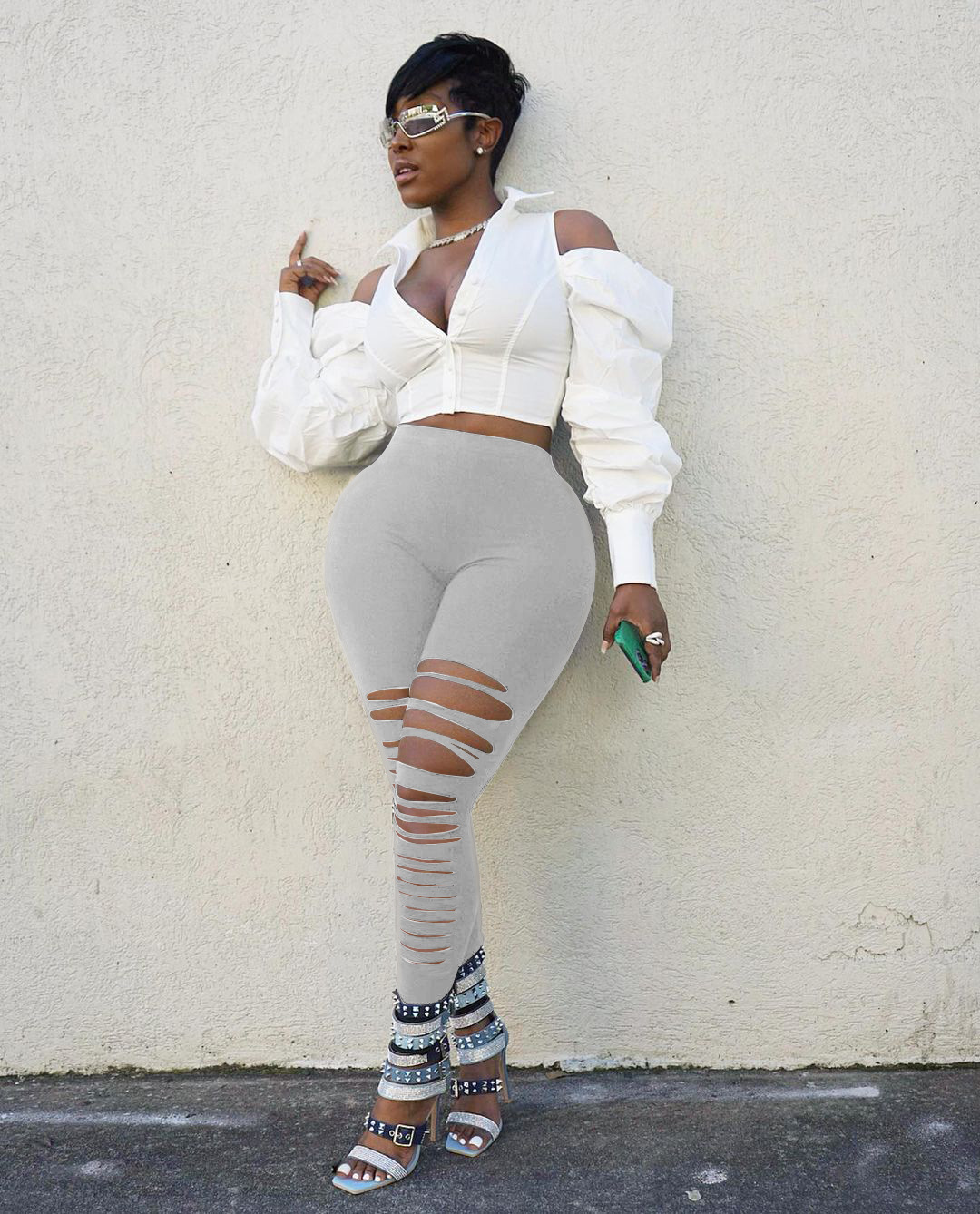 Female Black Pencil Pants Fsahion High Waist Elasticity Slim Skinny Women Knee Hole Streetwear Classic Legging 2022 AliExpress