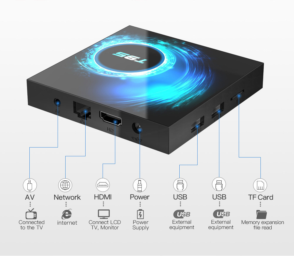 Boîtier Smart T95,Android 10,2 Go-16 Go-4 Go-32 Go,Wifi,Bluetooth 6K ...