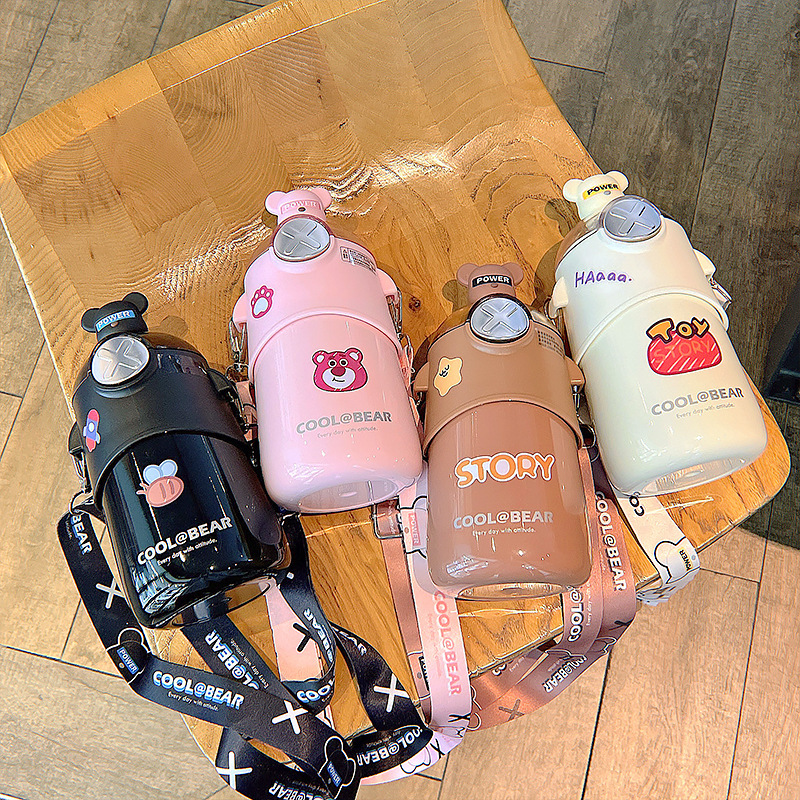 GOURDE BIDON,blue-480ml--Bouteille'eau Thermos en acier inoxydable 316 pour fille, avec paille ...