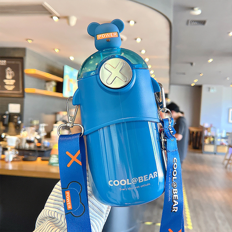 GOURDE BIDON,blue-480ml--Bouteille'eau Thermos en acier inoxydable 316 pour fille, avec paille ...