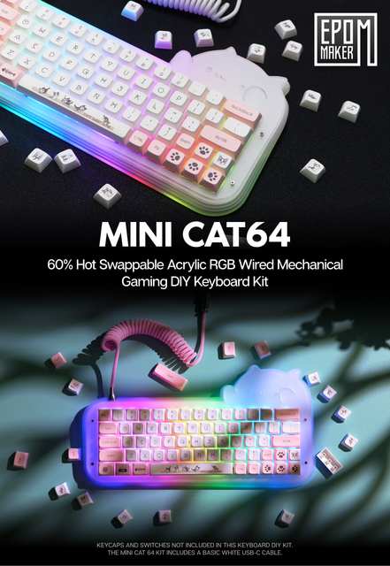 Mini Cat64 Mechanical Keyboard Barebone Mechanical Keyboard, 59% OFF