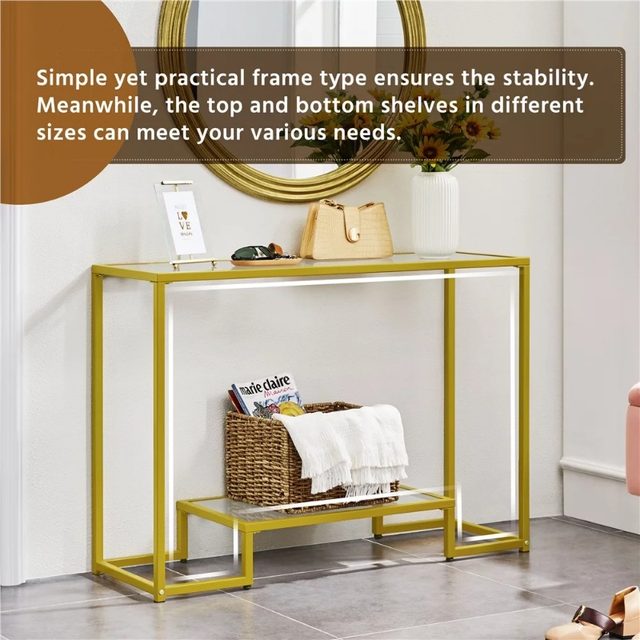SmileMart 2 layer Modern Tempered Glass Console Table with Sturdy Metal Frame for Living Room Hallway Gold AliExpress