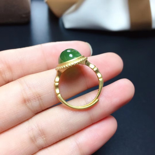 Vintage Silber Jade Ring mit 3 Schichten 18K Gelb Gold Plating10mm 14mm Naturliche Grune Jade Ring fur party Frau Geschenk AliExpress