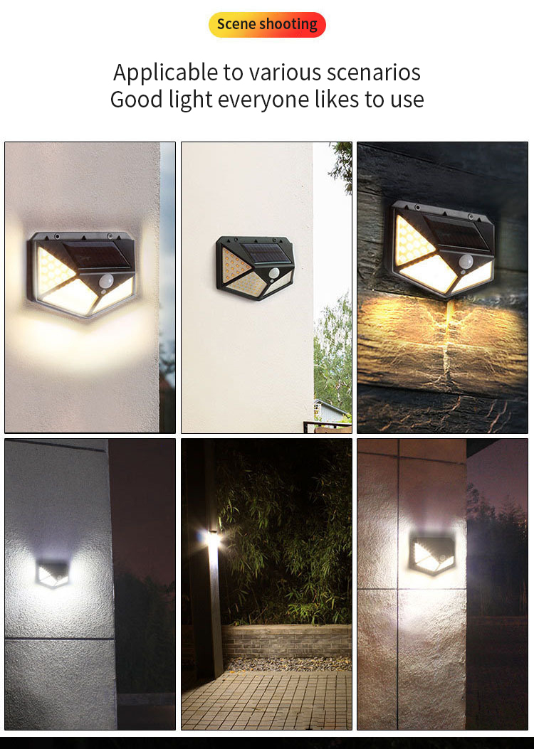 100 Led 태양 벽 조명 야외 태양 램프 Ip65 모션 센서 태양 전원 햇빛 거리 빛 정원 크리스마스 빛 라이트닝 조명