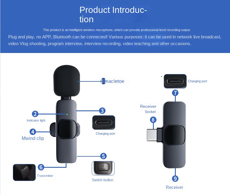 K9 Wireless Microphone For Mobile Type-C & Lightning | Noise Reduction ...