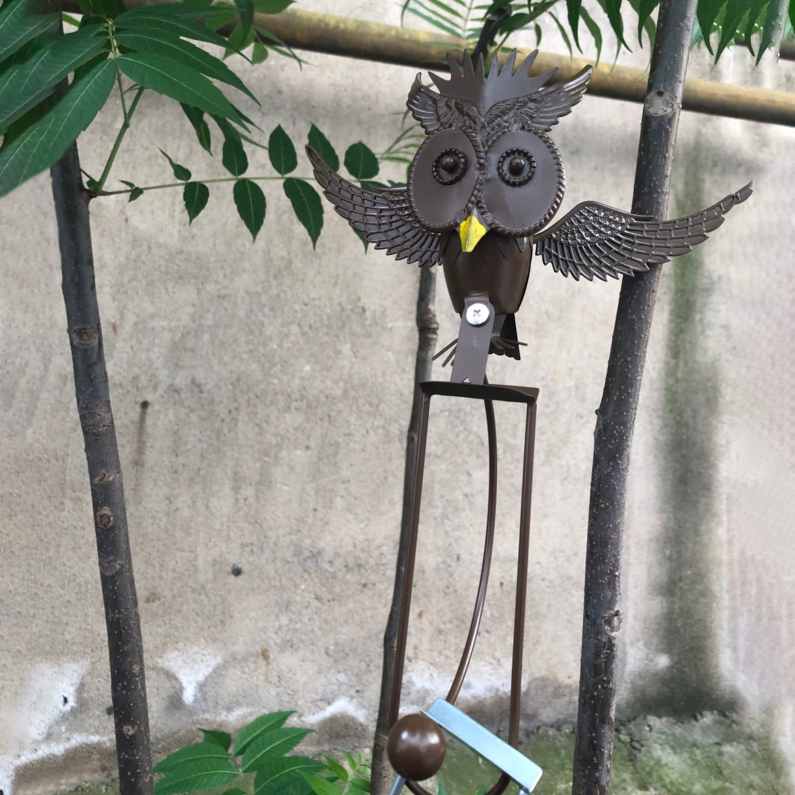Wing Flapping Metal Brown gray Owl Yard Stake Rocking Wind Spinner ...