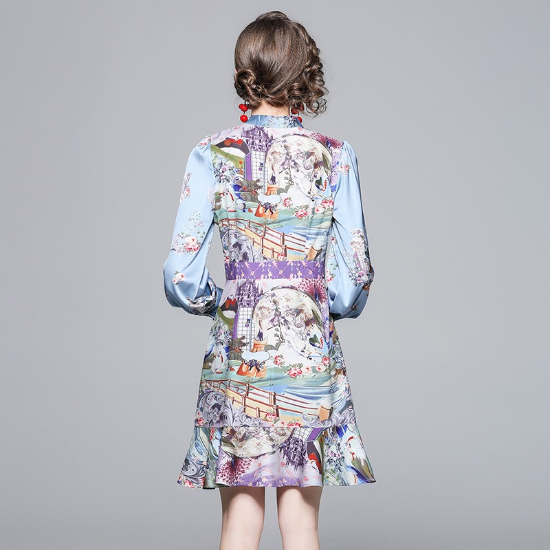 Robe,Robe mi-longue élégante à imprimé floral vintage pour femmes ...