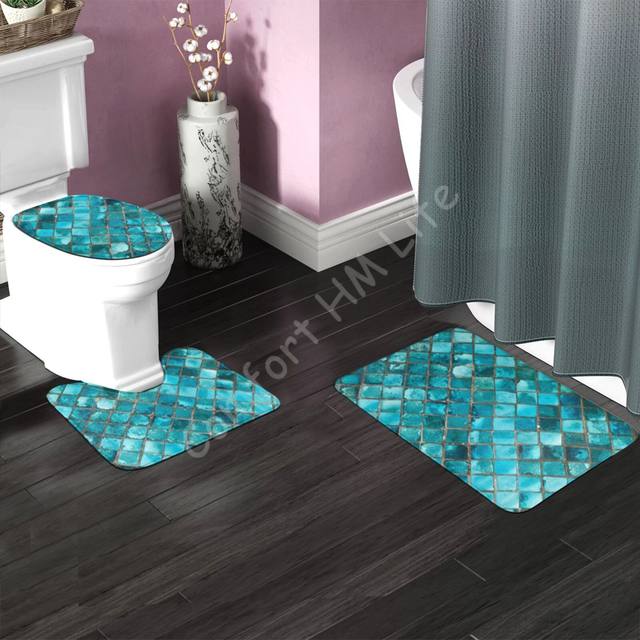 Turquoise Bathroom Accessories Bath Mats Bathroom Turquoise Blue 3 Pcs Toilet Aliexpress