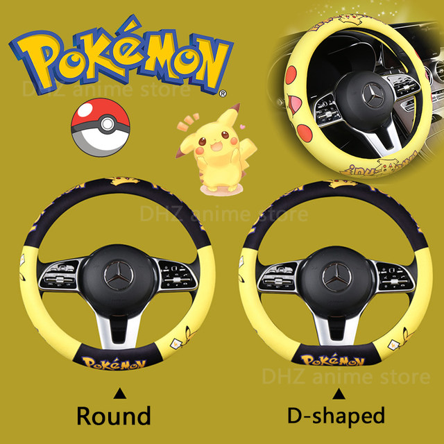 Pokemon Pikachu Plush Car Steering Wheel Cover 38cm Cute Animation Non slip Steering Case Auto Decoration Accessories D shaped AliExpress